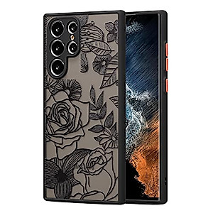 XIZYO for Samsung Galaxy S22 Ultra Case Rose Design Floral Pattern Slim Case for Women Girls TPU Bumper Case Shockproof Protective Case for Galaxy S22 Ultra, Black