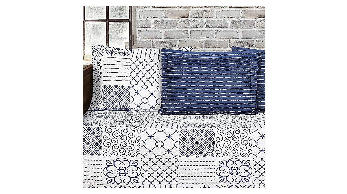 Lush Decor Blue Daybed Cover Set - 6 Piece Patchwork Bedding