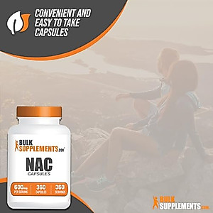 BULKSUPPLEMENTS.COM NAC 600 mg Capsules - N-Acetyle Cysteine 600mg, NAC Supplement, NAC 600mg - NAC Capsules, Gluten Free - 1 Capsule per Serving, 360-Day Supply, 360 Capsules