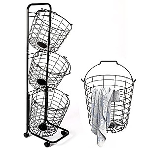 uyoyous Laundry Basket on Wheels 3 Tier Large Laundry Hampers 48.4x12.6x9.7 Inch Laundry Room Organization and Storage with Removable Wire Baskets Clothing Sorting Laundry Baskets