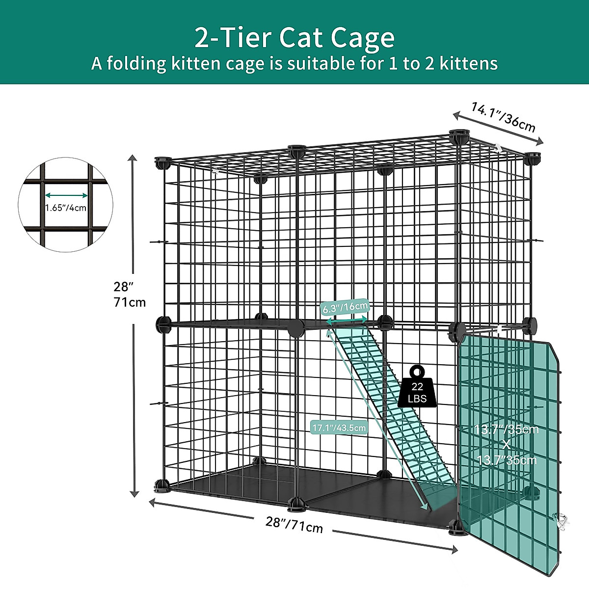 YITAHOME Indoor Cat Cage 2 Tier Kitten Cage House Outdoor Cat Enclosure Ferret Cage DIY Pet Playpen Detachable Metal Kennel for Small Animal, Kitty, Bunny, rv Travel, Camping