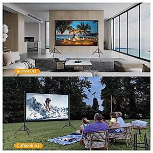 Portable Projector Screen with Stand, 150 inch 16:9, Outdoor Projector Screen, Foldable, Ironable and Washable, Front and Rear Projection Screen, Idea for Home Cinema, Business, Backyard Party.