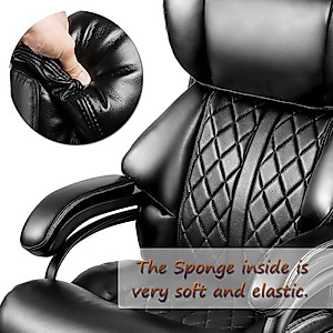 WILLMITA 400lbs Big and Tall Office Chair for Heavy People Executive Office Chair Wide Spring Seat Home Office Desk Chair with Heavy Duty Casters 360 Swivel Chair Computer PU Leather Chair (Black)