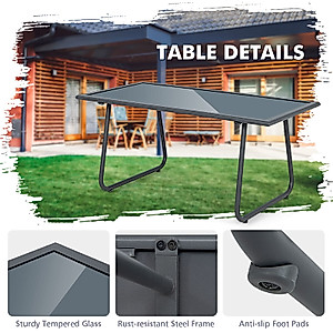 Tangkula 4 Pieces Patio Furniture Set, Outdoor Conversation Set with Tempered Glass Coffee Table, Metal Frame, Breathable Fabric, Indoor & Outdoor Chat Set of 4, for Patio, Poolside, Garden (Gray)