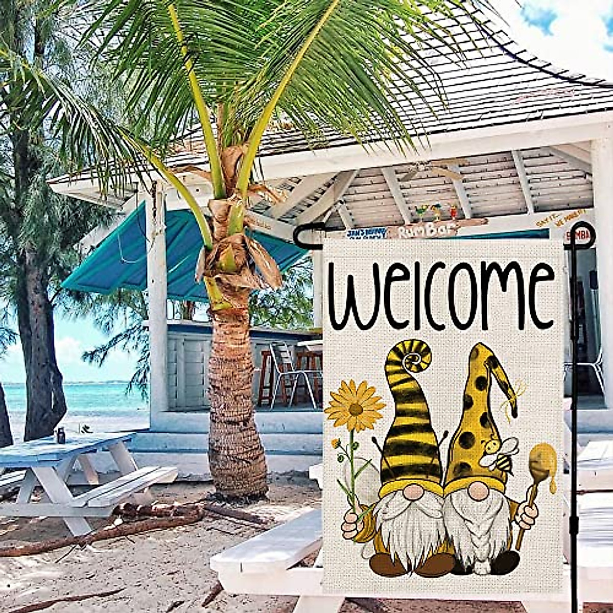 CROWNED BEAUTY Summer Gnomes Garden Flag Welcome Sunflower Bee Honey Yard 12x18 Inch Small Double Sided Outside Decoration Party Farmhouse Décor