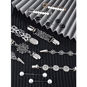 12 Pieces Vintage Sweater Shawl Clips Retro Cardigan Collar Clips Flower Pattern Shirt Dresses Clips Faux Pearl Brooch Pins for Women Girls (Stylish Design)