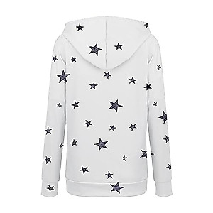 Print Hoodies for Womens Long Sleeve Casual Pullvoer Star Graphic Sweatshirt Teen Girls Going Out Tops Cute Hoodies White