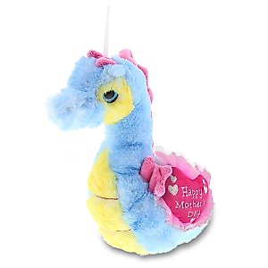 DolliBu Happy Mother's Day Super Soft Plush Blue Seahorse Doll Figure - Cute Stuffed Animal with Pink Heart Message for Best Mommy, Grandma, Wife, Daughter - 8.5" Inches