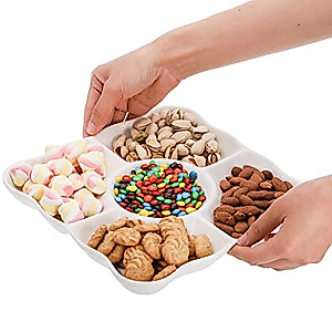 Okllen 3 Pack Porcelain Divided Serving Tray, White Appetizer Tray Platter for Chips and Dip, 5 Compartments Decorative Fruit Veggie Tray Candy Snacks Dishes, Square, 9.5" L x 9.5" W x 1" H
