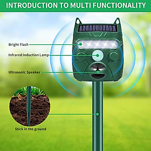 2Pack Ultrasonic Animal Repellent Outdoor Solar Animal Repeller with Motion Sensor&LED Strobe Light Cat Repellent Outdoor Deer Repellent Devices Waterproof Skunk Repellent for Yard Garden (2), GREEN