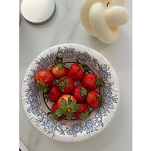 DHG PROFESSIONAL Pack of 42 Counts Beautifully Designed Blue Floral Paper Bowls - Luxury Disposable Tableware for any Occasion (20oz Bowl)