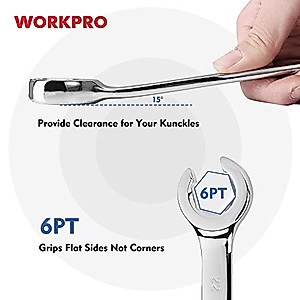 WORKPRO Flare Nut Wrench Set, Metric, 4-piece, 10, 12, 13, 14, 15, 17, 19, 22mm, Cr-V Steel, 15° Offset End Brake Line Wrenches Set, Organizer Pouch Included