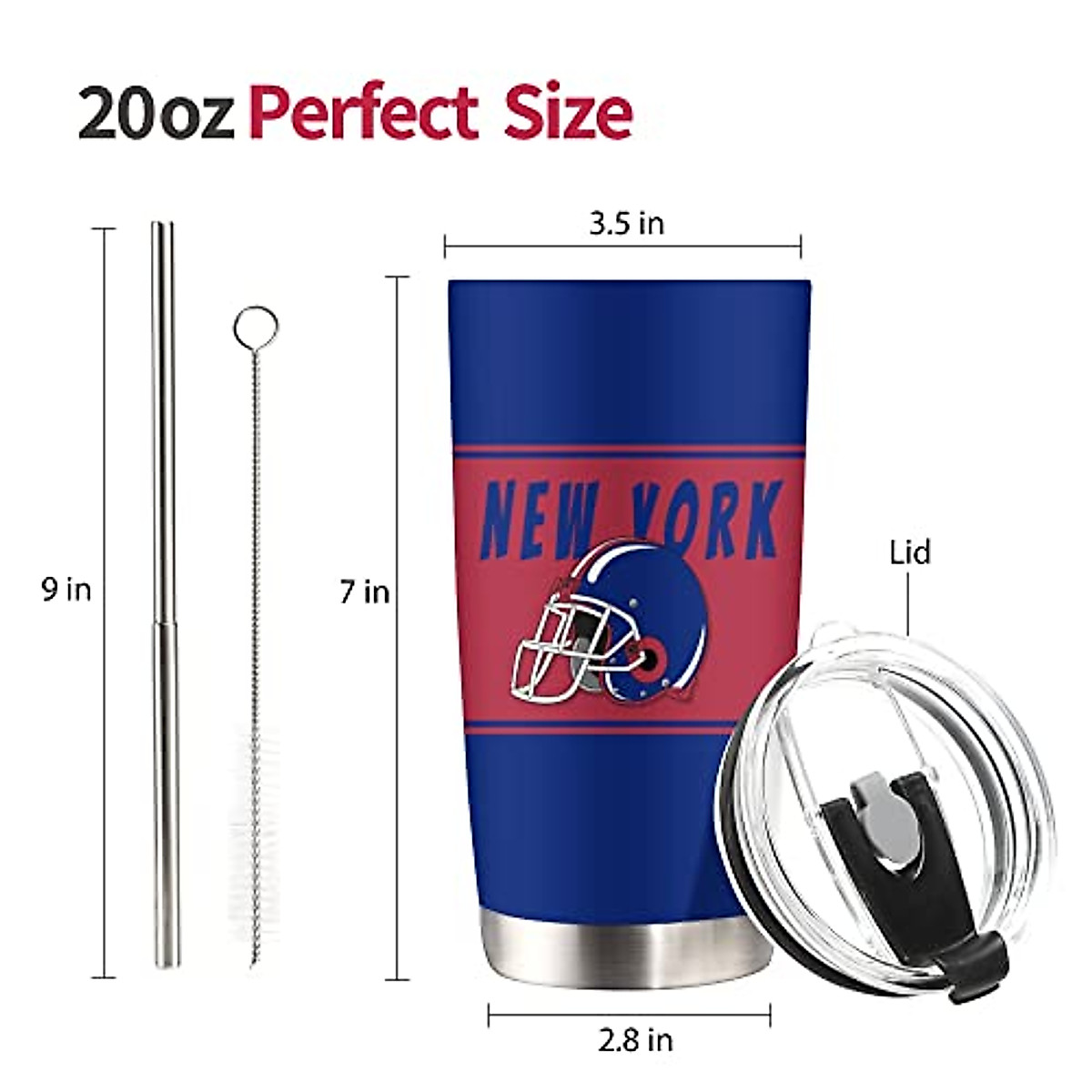New York2 20 Oz Insulated Tumbler Coffee Mug Custom Name and Number Personalized Gift for Men Women Husband Fans