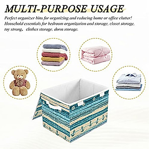 DOMIKING Nautical Large Storage Bin with Lid Collapsible Shelf Baskets Box with Handles Storage Cube for Clothes Toy Gift Storage