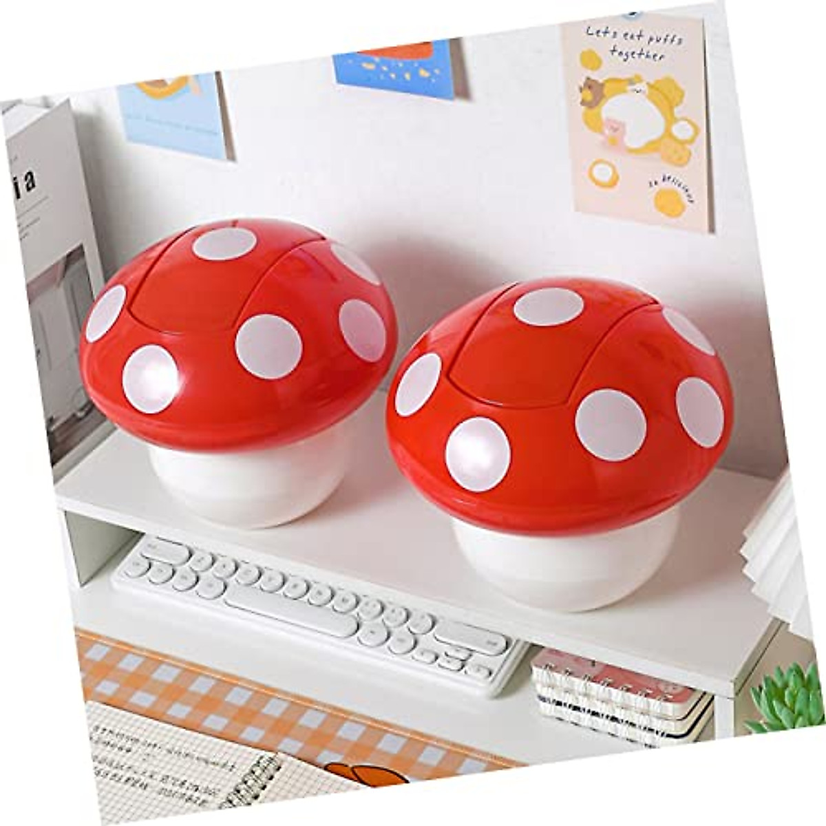 HANABASS for Tiny Adorable Decoration or Tabletop Waste Table Lid Organizer Car Small Home Mushroom Kawaii with Accessory Rubbish Bin Desktop Plastic Countertop Decorative Trash Bins
