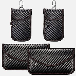 4 Pack Faraday Bags for Key Fob Cell Phone Faraday Cage Protector Anti Theft Key Case Keyless Signal Blocking Key Pouch Remote Entry car RFID Blocker, 2 Sizes(Black, Red,Carbon Fiber Textured)