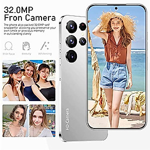 4G Smartphone, 6.82 inch HD Full Screen Ultra Dual Card Dual Standby Thin Cell Phone, MTK6737 CPU, 8GB RAM, 256GB Storage, Face Recognition, 8MP 32MP Cameras, 6000mAh Battery