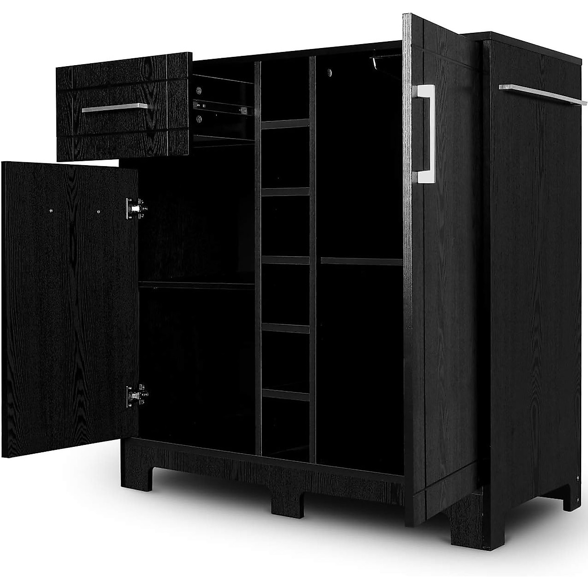 BELLEZE Wine Cabinet with Drawers, Storage Shelves and 6-Bottle Wine Rack, Sideboard Buffet, Coffee Bar, Cupboard for Dining Room, Kitchen, Living Room -Vietti (Light Black)