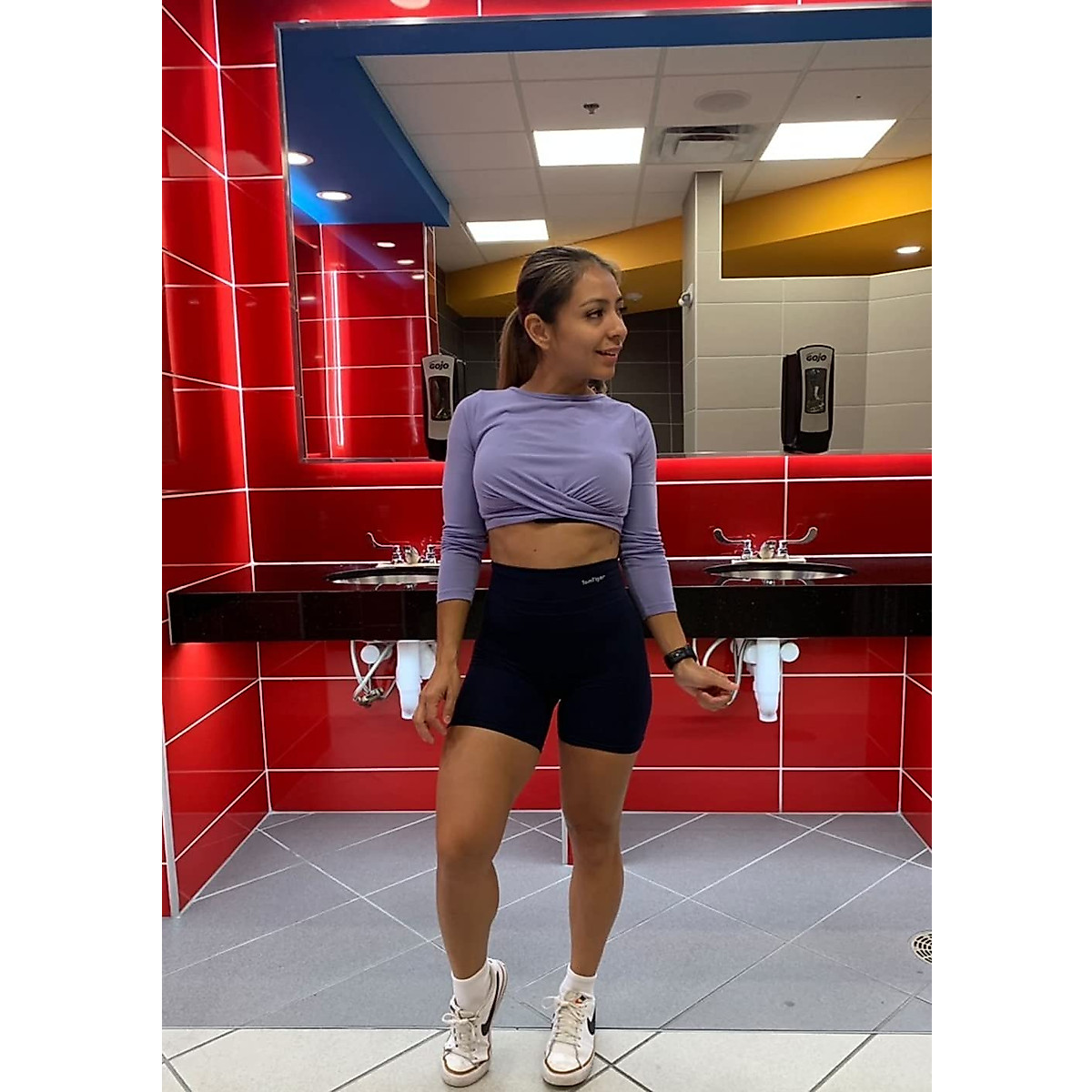 TomTiger Yoga Shorts for Women Tummy Control High Waist Biker Shorts Exercise Workout Butt Lifting Tights Women's Short Pants (Black, M)