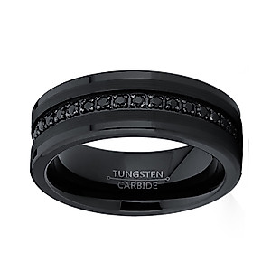 Metal Masters Co. Tungsten Carbide Black Wedding Band Eternity Ring, Cubic Zirconia Inlay Comfort Fit 10.5