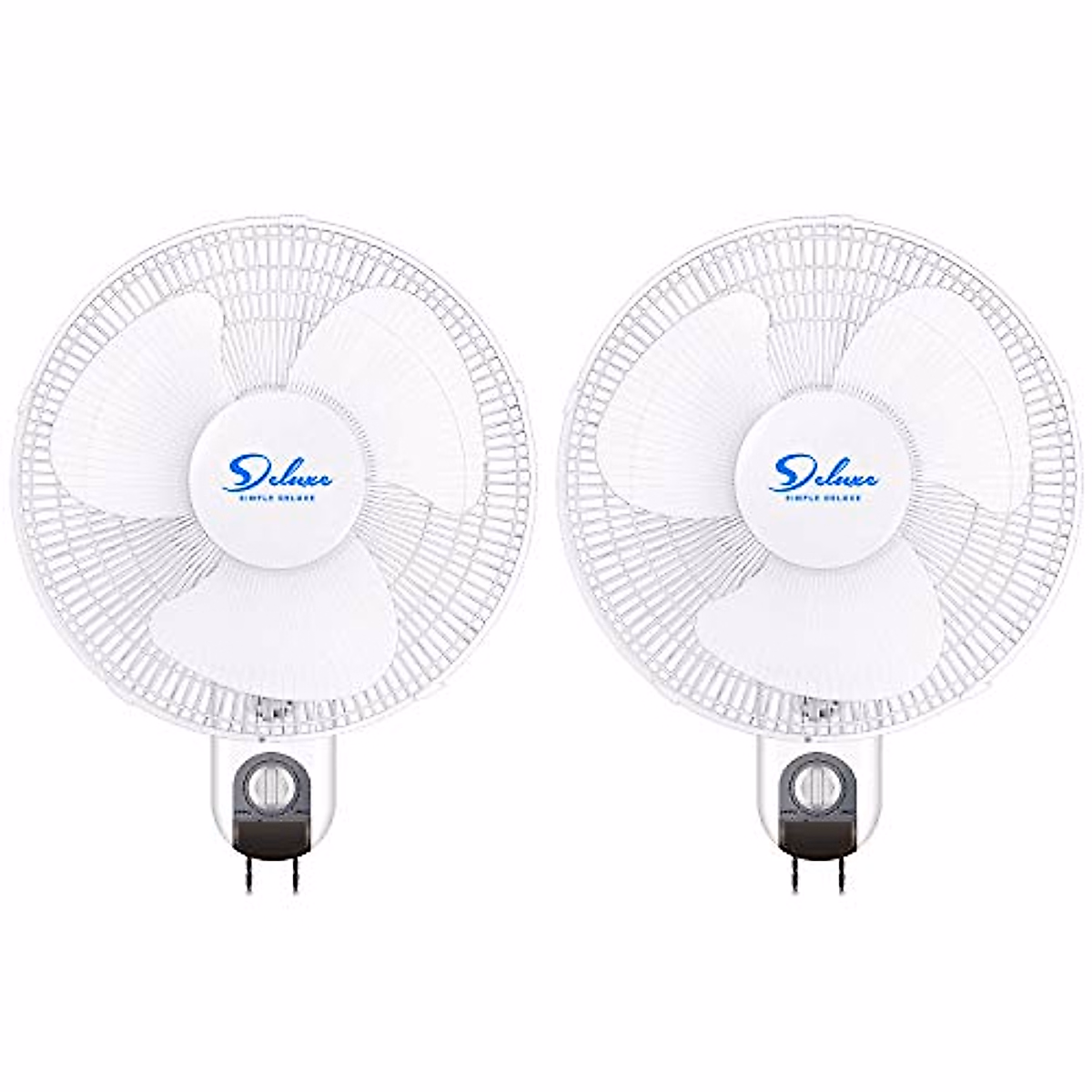 Simple Deluxe Digital Household Wall Mount Fans 16 Inch Adjustable Tilt, 90 Degree, 3 Speed Settings, 2 Pack, White