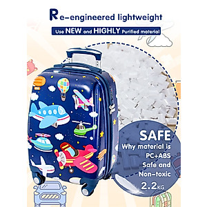 GURHODVO Kids Carry On Luggage for Boy's, Girl's Children Rolling Suitcase with 4 Spinner Wheels Hardshell Case for Toddler to Travel (airplane)