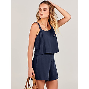 ANRABESS Womens 2 Piece Linen Sets Square Neck Crop Short Lounge Matching Sets 2024 Summer Trendy Beach Outfits 1020zangqing-L