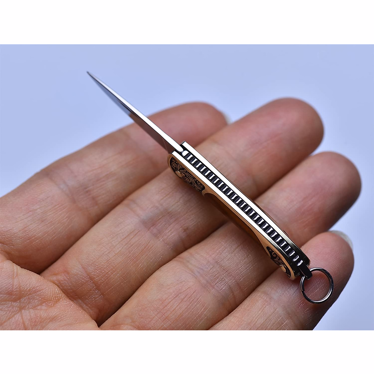 JPCRMOV Mini Pocket Knife Keychain for Men, Ultra Light 9g Compact Folding Knife EDC, Sharp X50CR15MoV Steel Blade, Brass Sandalwood Handle