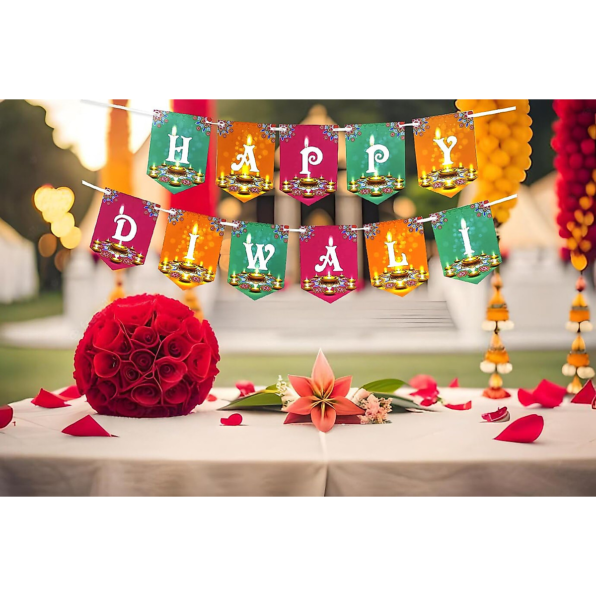 Hying Happy Diwali Banners Diwali Hanging Decorations Indian Deepavali Pennants Backdrop Festival of Lights Party Photo Props Hindu Diwali Party Banner Garlands for Home Diwali Decor Supplies Favor