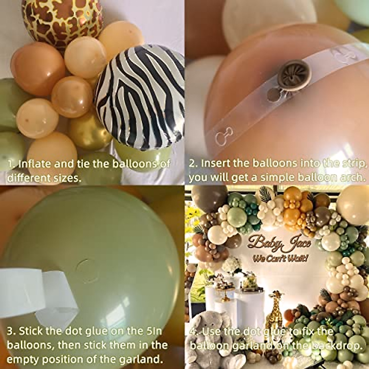 134Pcs Safari Jungle Balloon Garland Arch Kit- Sage Olive Green and Brown Balloons for Wild One Dinosaur Theme Party Supplies with Animal Print and Metallic Gold Ivory Tan Balloons for Boy Girl Lion King First Bithday Woodland Baby Shower Wedding Graduati