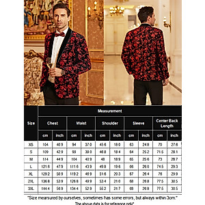 COOFANDY Mens Floral Tuxedo Jacket Regular Fit Velvet Blazer Red Wedding Party Prom Suits Jacket