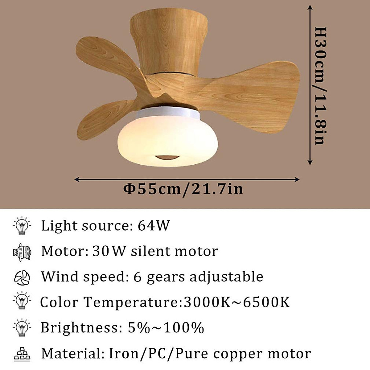 YUEGOO Kids Bedroom Ceiling Fan with Light Reversible with Remote Control 6 Speeds Led Dimmable Fan Ceiling Light 64W with Timer Modern Quiet Ceiling Fan Light