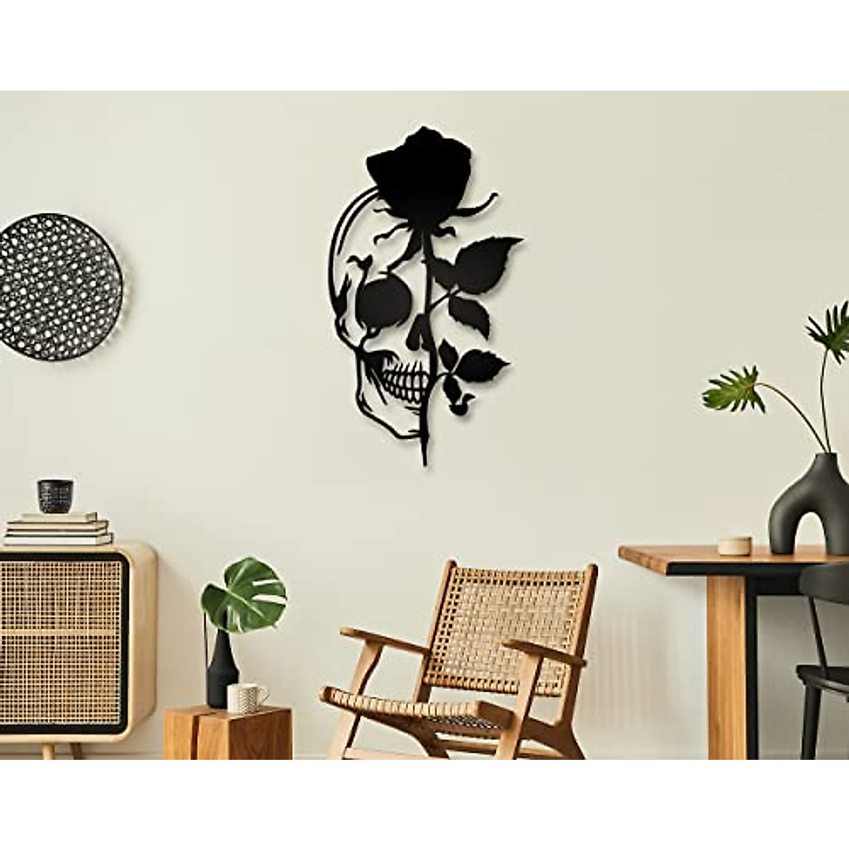 Skull With Rose Metal Wall Art With LED Lights, Flower Skull Signs, Sugar Skull, Skeleton Decor, Halloween Gothic Decor, Skull Roses Decor