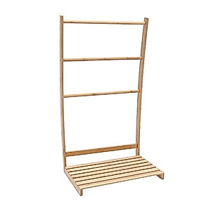 40 Bamboo 3 Tier Towel Rack Quilt Rack Stand or Blanket Rack Extra Tall freestanding Solid Wood Towel Rack with Bottom Storage Shelf for Living Room or Bedroom