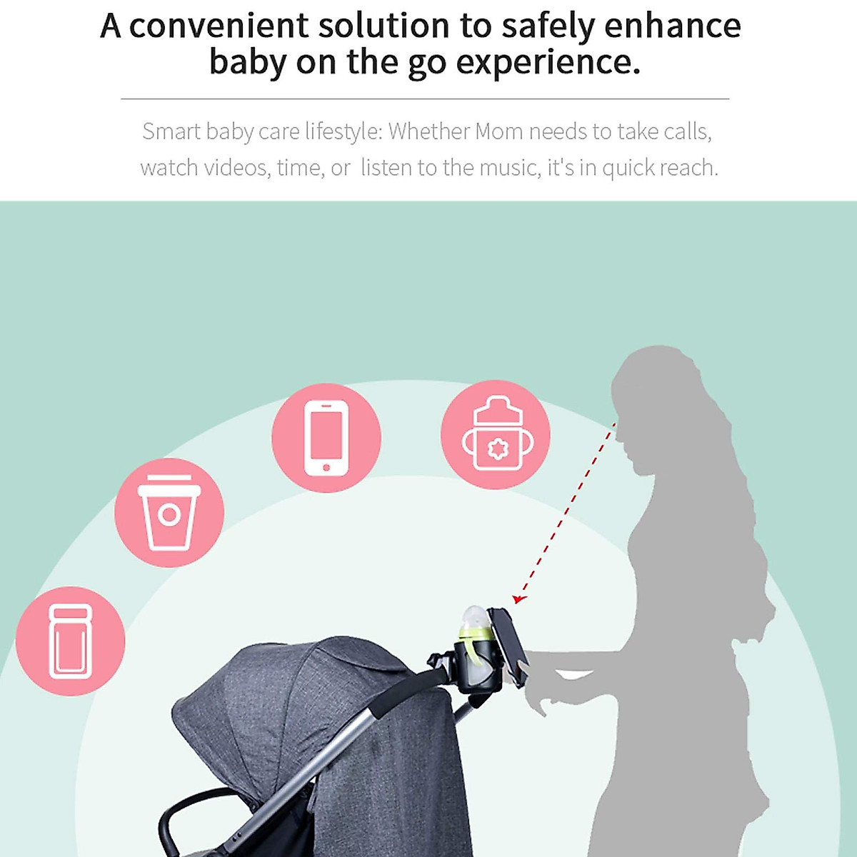 2 in 1 Stroller Cup Holders, 360 Degrees Rotation Universal Cup Holder Rack Bottle Holder with Phone Holder for Buggy Pushchair Wheelchair