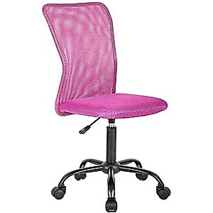 Office Chair Armless Mesh Computer Desk Chair Ergonomic Mid Back Task Chair with Wheels&Lumbar Support Swivel Rolling Chairs for Women Girls, Pink