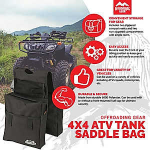 Offroading Gear 4x4 Waterproof Rear and Front Tank-Top Saddle Bag| With Two Compartments| Great for ATV| UTV| Snow Mobile| Quad Bike| Motorcycle| Etc. | Black