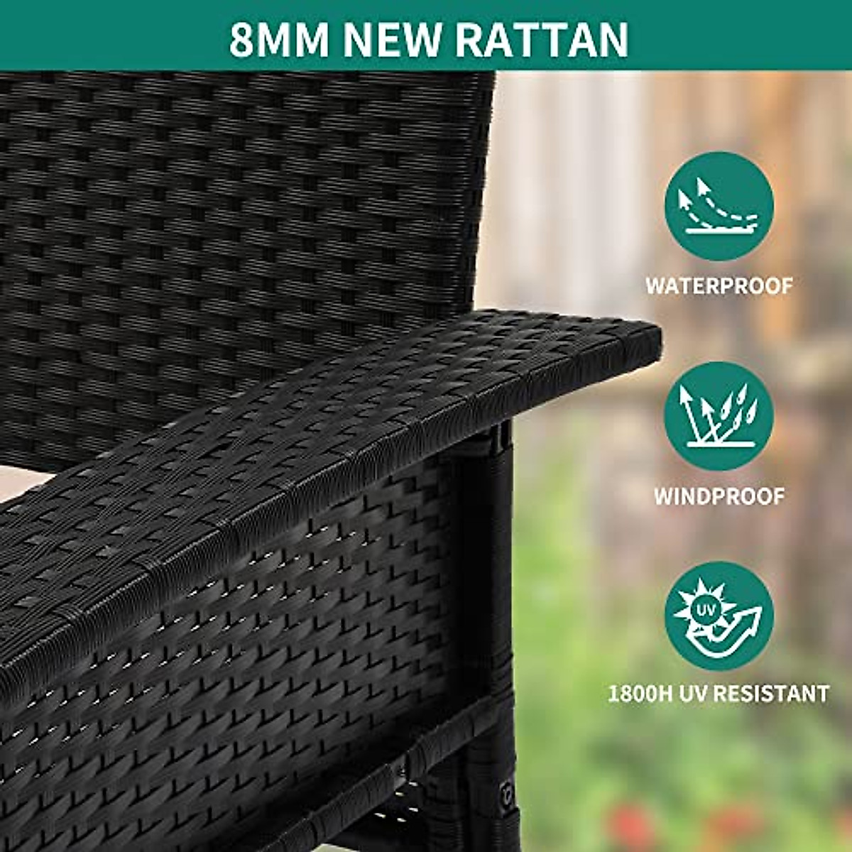 YITAHOME 2-Seats Wicker Hanging Porch Swing Chair Outdoor Black Rattan Patio Swing Lounge w/ 2 Back Cushions Capacity 530lbs for Garden, Balcony, Living Room, Beige