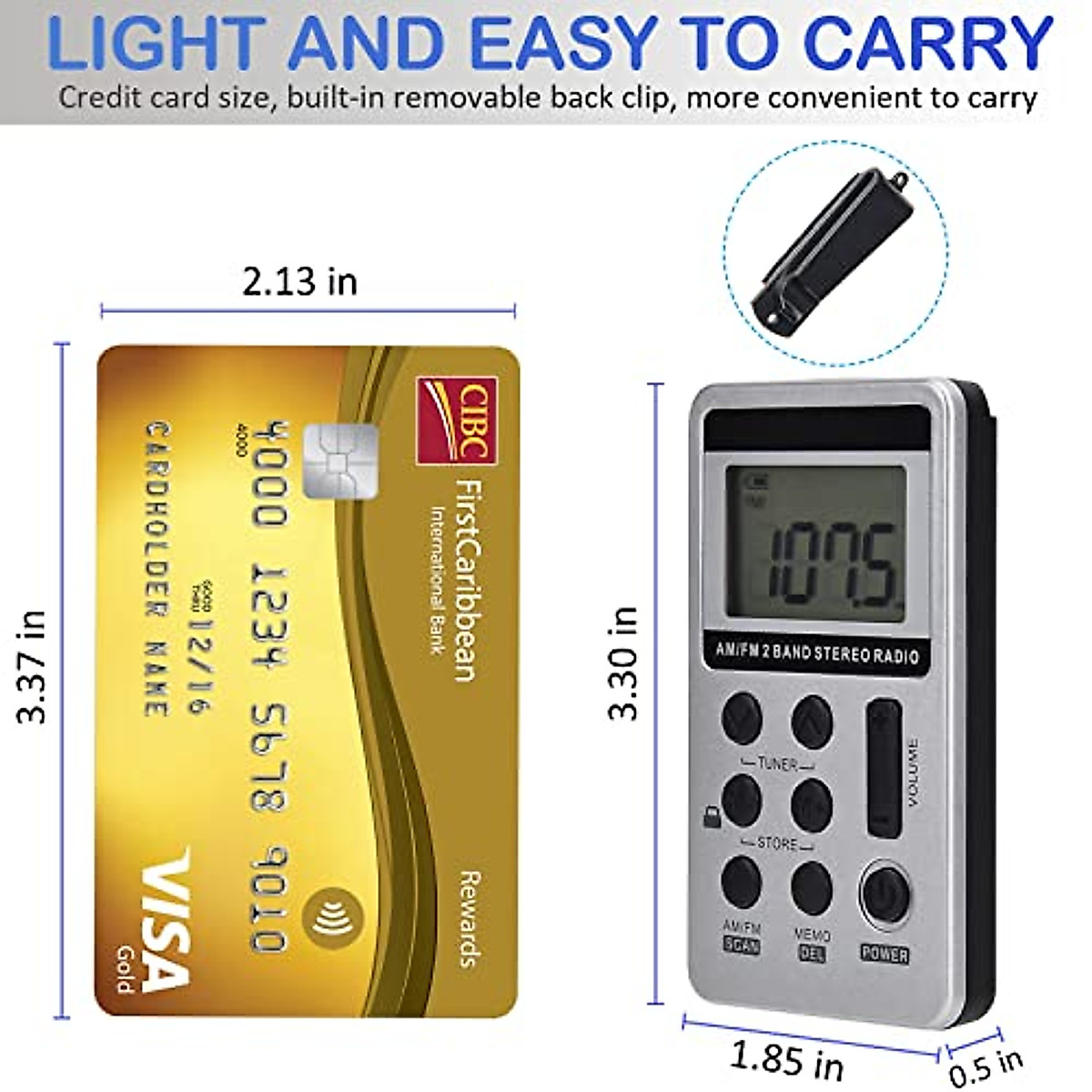 SWDSTP Portable AM FM Radio, Walkman Radio with Digital Tuning LCD Display, Rechargeable Pocket Radio with Earphone, Small Radio with Detachable Belt Clip for Walking, Jogging