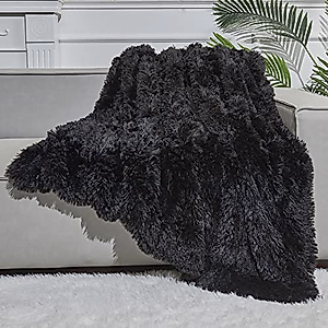 GONAAP Fuzzy Faux Fur Throw Blanket Black Super Soft Cozy Plush Fuzzy Shaggy Blanket for Couch Sofa Bed (Black, Throw(50"x60"))