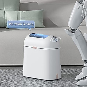 Elpheco Motion Sensor Bathroom Trash Can, 2.5 Gallon Waterproof Trash Bin with Butterfly lid, Bathroom Waste Basket Garbage Bin for Bedroom Kitchen and Office use, White with Golden Button