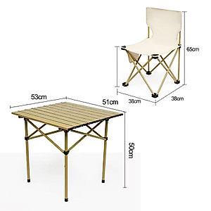 Cuteam Desk Chair Set, 3Pcs/Set Non-Slip Foot Pads Spacious Desktop Desk Chair Set Fishing BBQ Hiking Folding Stool Table Set Camping Furniture (Yellow)