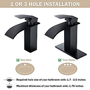 Qomolangma Black Waterfall Spout Bathroom Faucet, Single Handle Bathroom Vanity Sink Faucets, Rv Lavatory Vessel Faucet Suitable for 1 or 3 Holes with 6 Inch Deck Plate & Hose Matte Black