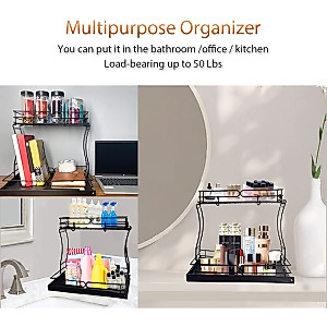 JIKEXINGMENG 2-Tier Under Sink Organizer with Slide-Out Shelves - Easy-to-Install Metal Storage Basket Drawer - Ideal for Kitchen, Bathroom, and Pantry Cabinets - Fits 11-Inch Cabinet Opening