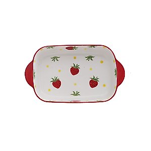 Bicuzat 8 x 5 Inch Ceramic Oven to Table Bakeware Dinner Plate, for Oven Roasting Lasagna Pan Cheese Baked Rice Bowl Baking Dish with Handle,Strawberry(1 PCS)