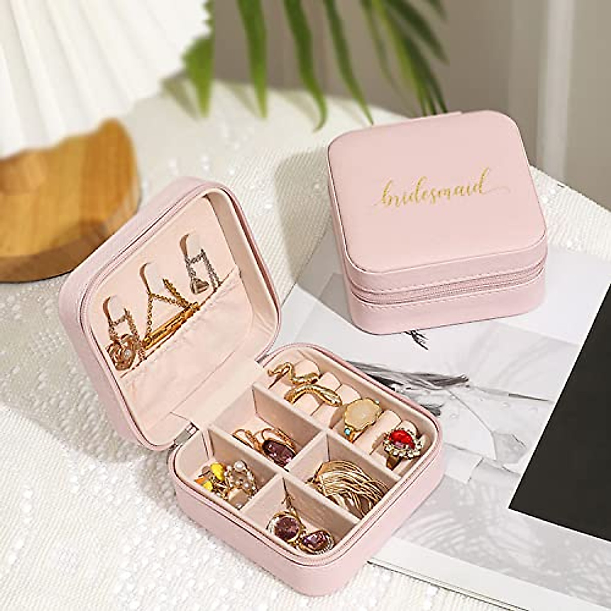 Set of 6 - Bridesmaid Gifts Jewelry Box | Bride Tribe Travel Jewelry Organizer for Bridesmaid Boxes | Earring, Necklace & Ring Holder | Wedding Bachelorette Party Favors & Bridesmaid Proposal Boxes