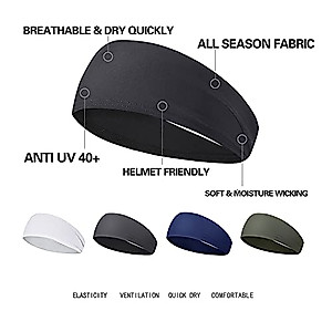Acozycoo Mens Running Headband,5Pack,Mens Sweatband Sports Headband for Running,Cycling,Basketball,Yoga,Fitness Workout Stretchy Unisex Hairband (Black,white, green, Dark gray, Dark blue)