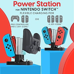 TALK WORKS Charging Dock for Nintendo Switch Joy-Cons & Pro Controller - Charger Base Remote Accessory LED Docking Station Compatible w/ Switch OLED