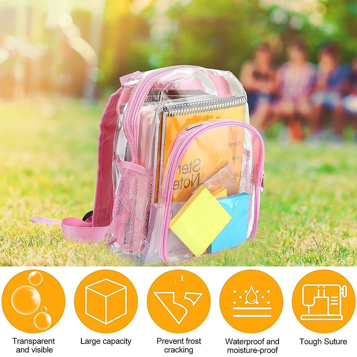 2 Pieces Cute Clear Backpack Plastic Transparent Bookbag See Through Plastic Bookbag for 1-5 Year Old Kindergarten children (Black, Pink)