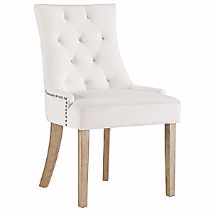 Modway Pose Tufted Performance Velvet Upholstered Dining Chair with Nailhead Trim in Ivory